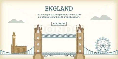 English landmarks banner horizontal, cartoon style Illustration #84582276