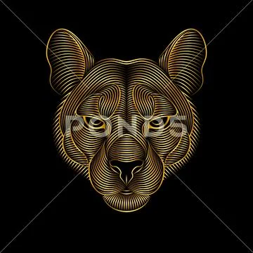 Engraving of stylized golden puma on black background Illustration ...