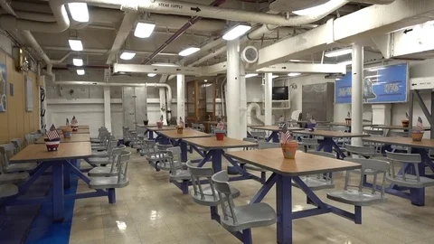 Enlisted mess deck, USS New Jersey, Phil... | Stock Video | Pond5