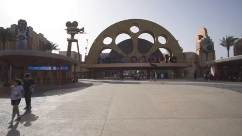 Entrance to the theme park Motiongate at... | Stock Video | Pond5