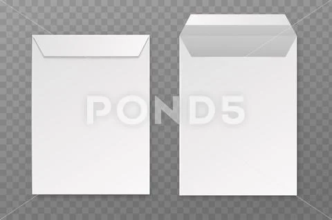Envelopes. Vector blank A4 realistic envelope mockup, opened and closed ...
