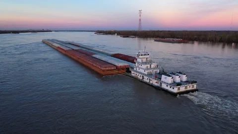 epic aerial grain barge Mississippi Rive... | Stock Video | Pond5