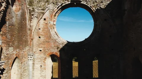 Epic aerial View inside the ruins of an ... | Stock Video | Pond5