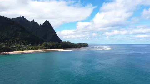Epic Aerial view of island coast of Kaua... | Stock Video | Pond5