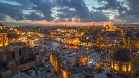 Epic evening shot of old town with churc... | Stock Video | Pond5