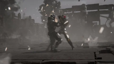 Epic Robot Fight Scene with Hero Astrona... | Stock Video | Pond5