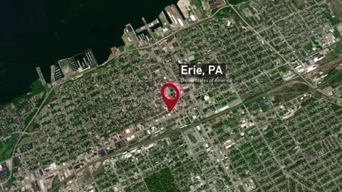 Erie City Map Zoom (PA, USA) from Space ... | Stock Video | Pond5