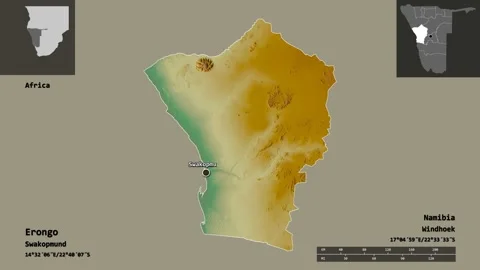 Erongo location. Namibia. Relief map | Stock Video | Pond5