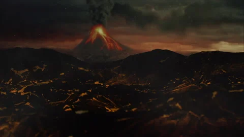 Erupting volcano with flying ash and a d... | Stock Video | Pond5