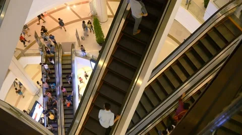 Escalator 4k shopping mall crowd people ... | Stock Video | Pond5