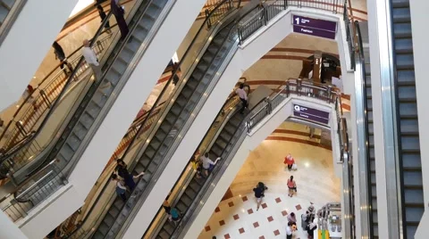 Escalator 4k shopping mall crowd people ... | Stock Video | Pond5
