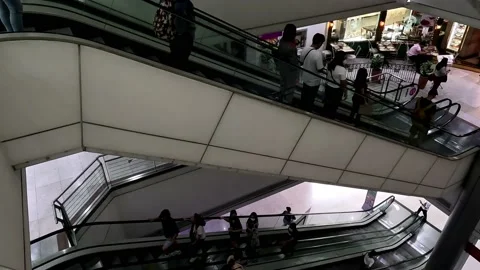 Escalators on Each Floors of a Mall in Q... | Stock Video | Pond5