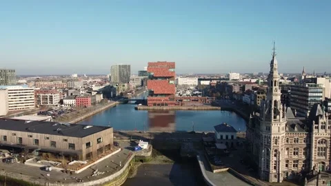 Establishing Aerial View of Antwerp MAS ... | Stock Video | Pond5