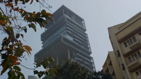 Establishing shot of Antilia building - ... | Stock Video | Pond5