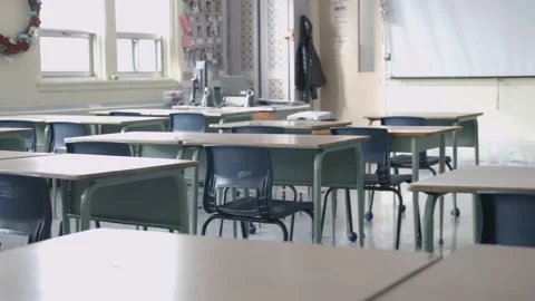 Establishing shot of empty classroom in ... | Stock Video | Pond5