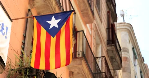 Estelada Catalan flag flies in the Gothi... | Stock Video | Pond5