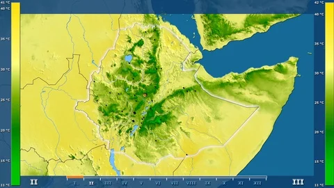 Ethiopia - maximum temperature, borders ... | Stock Video | Pond5