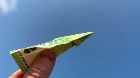 Euro note as paper airplane. 100 euro Ba... | Stock Video | Pond5