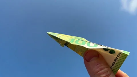 Euro note as paper airplane. 100 euro Ba... | Stock Video | Pond5