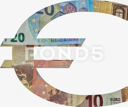 Photograph: Euro symbol with banknotes inside on a white background ...