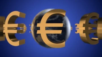 euro symbol loop intro world - blue back... | Stock Video | Pond5