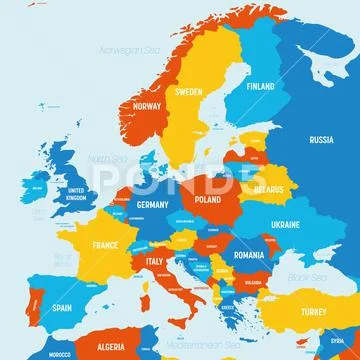 Europe map - 4 bright color scheme. High detailed political map of ...