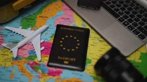 European Union passport on Europe map. T... | Stock Video | Pond5