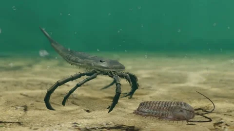 Eurypterid Kokomopterus Hunting a Trilob... | Stock Video | Pond5