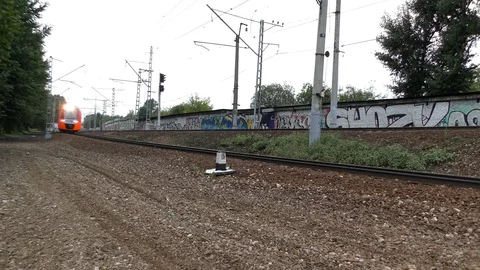 Evening. Railways train "Lastochka" (Swa... | Stock Video | Pond5