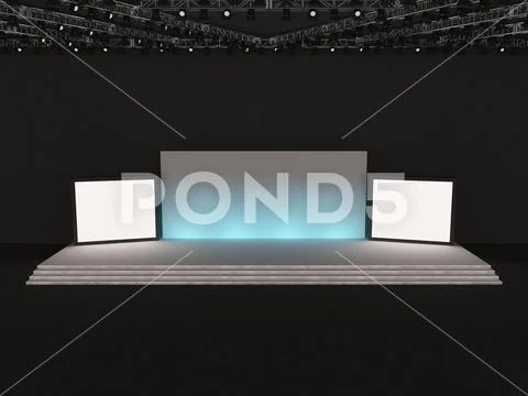Event Empty stage front view. with a rectangular screen for projection ...