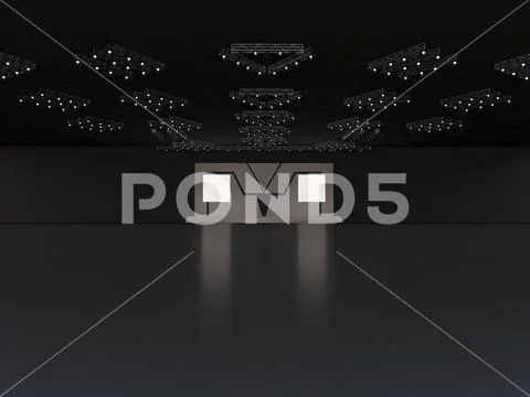 Event Empty stage front view. with two sides square-led screen for ...