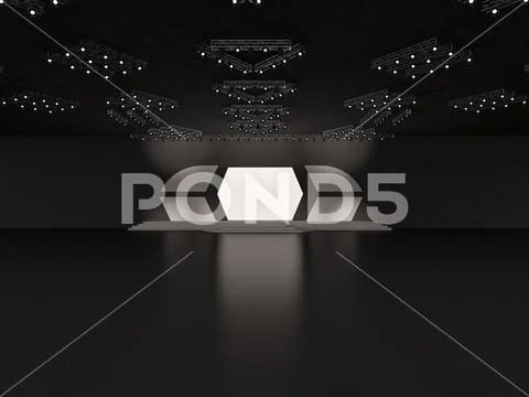 Event empty stage in front view with a led screen for projection, stage ...