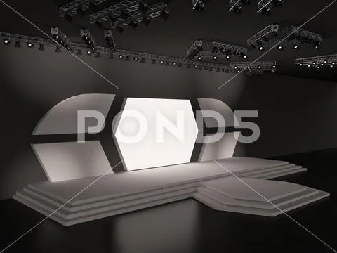 Event empty stage in perspective view with a led screen for projection ...
