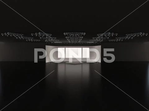 Event empty stage with stairs in front view, a rectangular center led ...