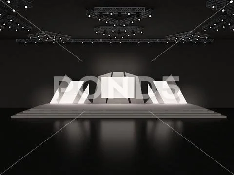 Event futuristic empty stage design with stairs front view. led screen ...