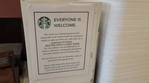 Everyone is welcome starbucks signage | Stock Video | Pond5