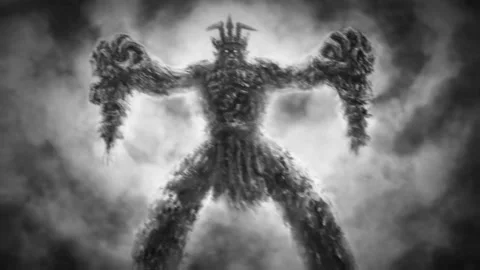 Evil demon lifts two human skulls from g... | Stock Video | Pond5