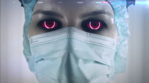 Evil female doctor with red laser eyes, ... | Stock Video | Pond5