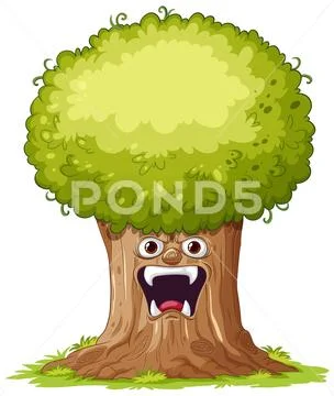 An evil monster tree cartoon: Graphic #244212645