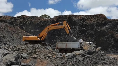 Excavator Loading Truck Break Big Rocks ... | Stock Video | Pond5