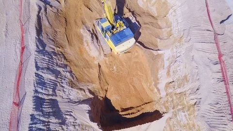 Excavators Digging In A Pit Bird's Eye V... | Stock Video | Pond5