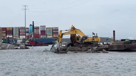 Excavators removing Francis Scott Key Br... | Stock Video | Pond5