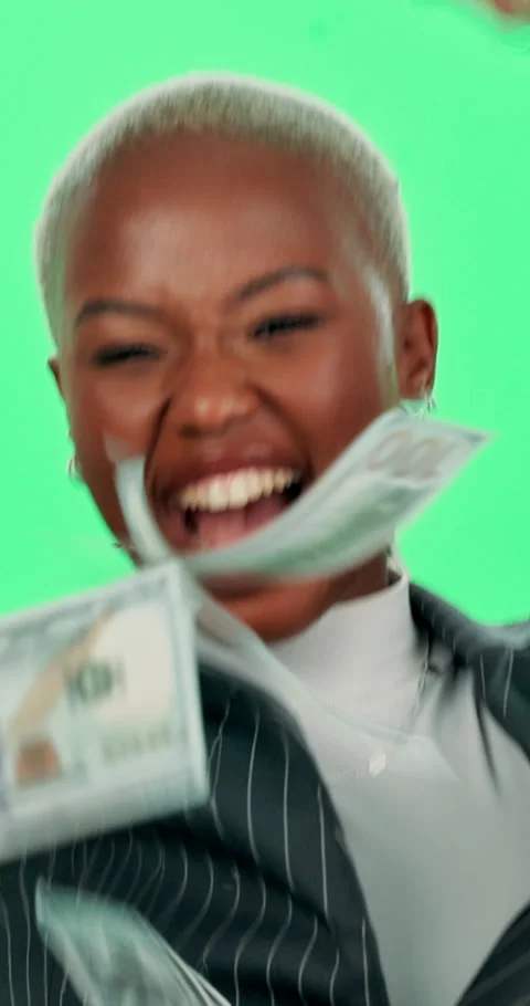 Excited, black woman and money rain with... | Stock Video | Pond5