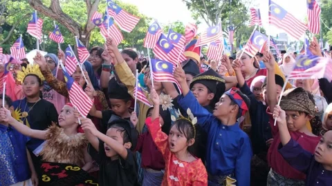 Excited kids raise the flag celebrate na... | Stock Video | Pond5