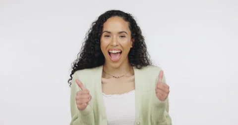 Excited thumbs up, thank you and face of... | Stock Video | Pond5