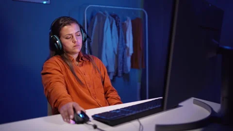 Exhausted female gamer feeling tired and... | Stock Video | Pond5