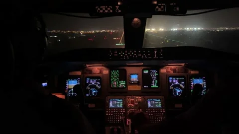 Exlusuve night view of a jet cockpit du... | Stock Video | Pond5
