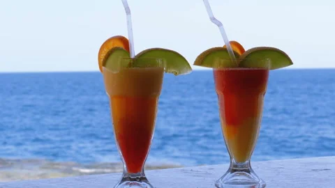 Exotic Cocktails on the Bar Counter on t... | Stock Video | Pond5