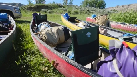 Expedition canoe packed and ready | Stock Video | Pond5