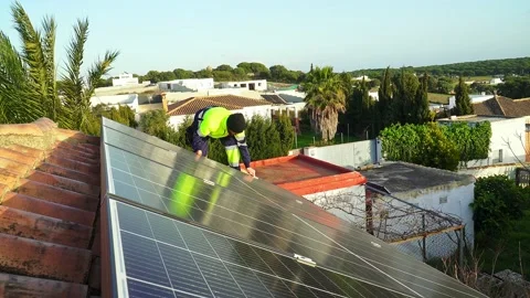 Expert Guy Installing Solar Panels Over ... | Stock Video | Pond5